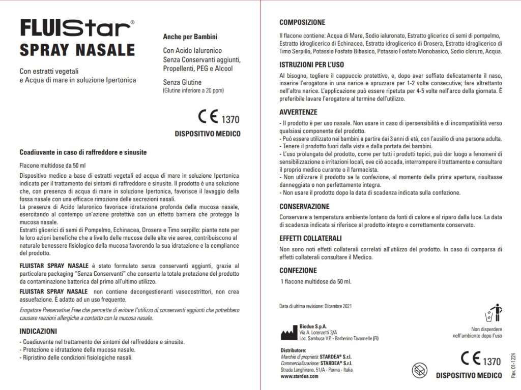 Fluistar Spray Coadiuvante in caso di raffreddore e sinusite - Stardea